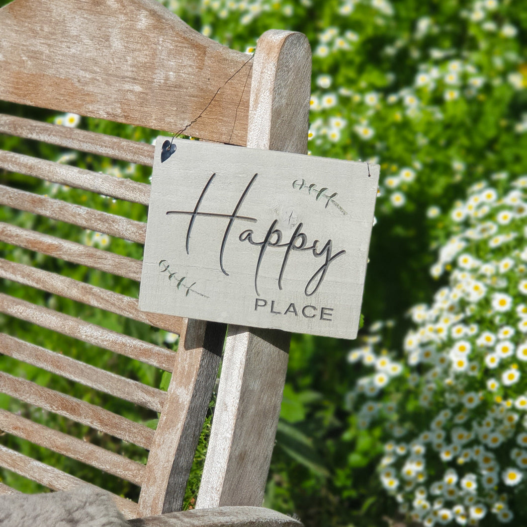 Engraved Happy Place Sign – Winning Works